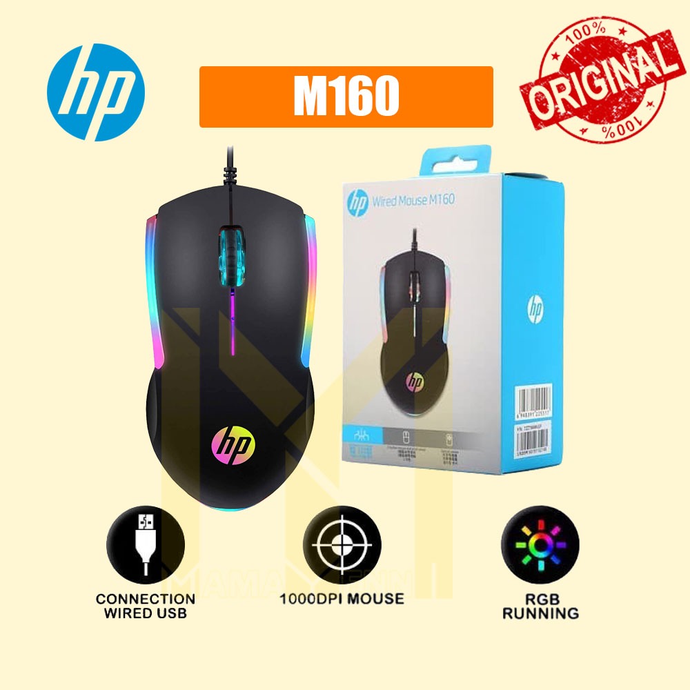 Jual Mouse Gaming HP M160 Original/Asli Baru/New- 1000DPI RGB Running LED USB Wired | Shopee ...
