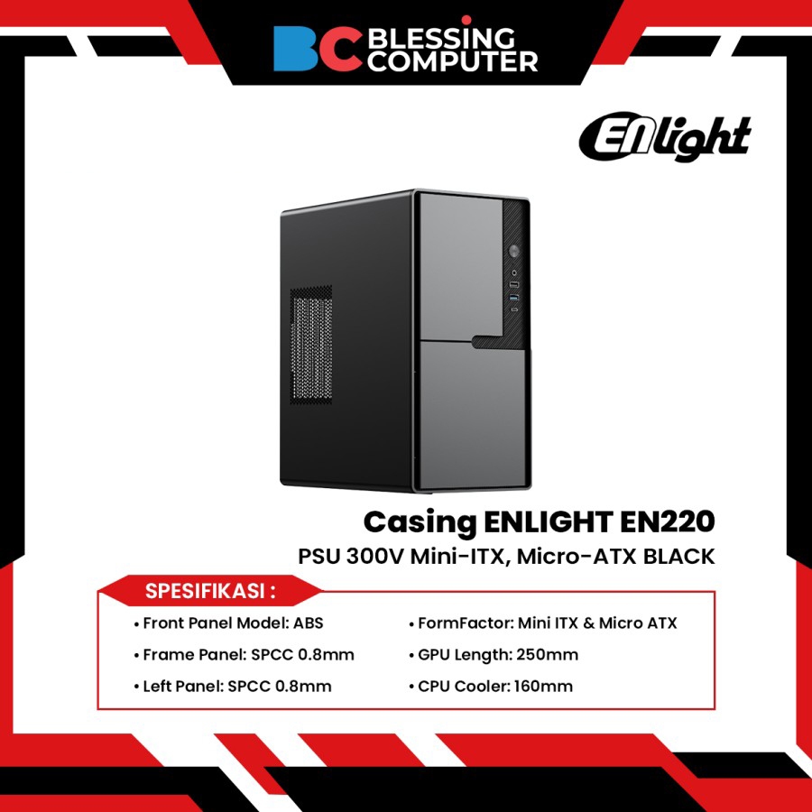 Jual Casing ENLIGHT EN220 PSU 300V Mini-ITX, Micro-ATX BLACK | Shopee ...