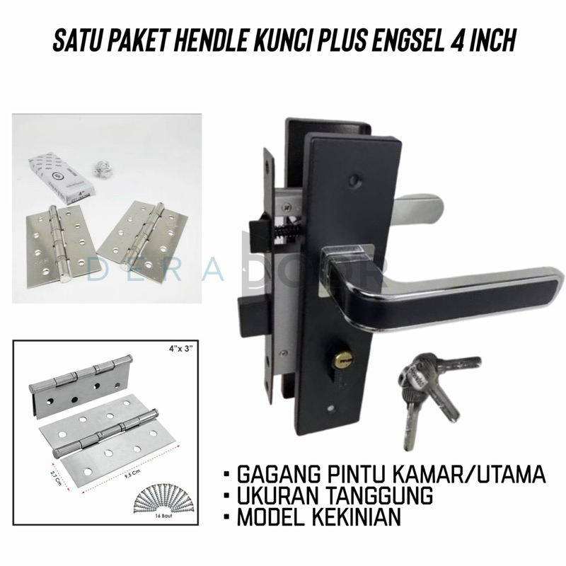 Jual satu paket hendle kunci plus engsel 4 inch / kunci pintu rumah ...