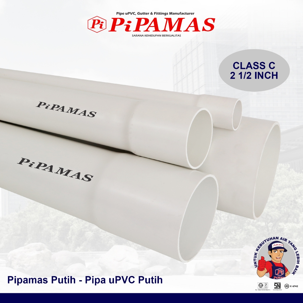 Jual PiPAMAS Pipa uPVC - C JIS Putih 2 1/2" (Inch) 4 Meter | Shopee Indonesia