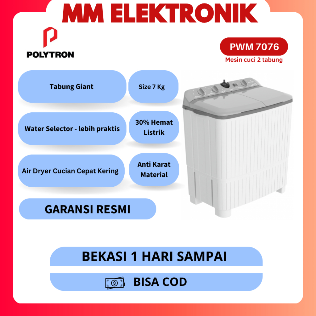 Jual POLYTRON Mesin Cuci 2 Tabung Giant Series Hijab 7 KG PWM 7076 ...