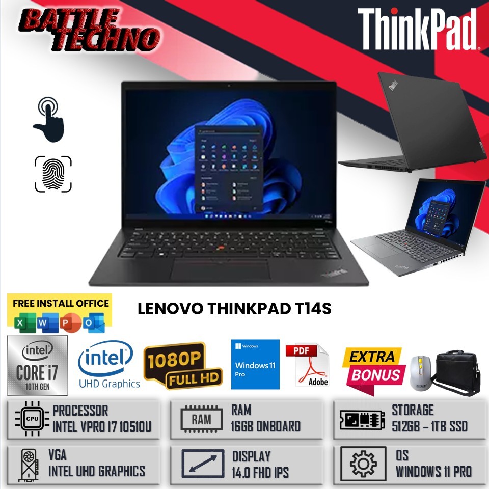 Jual Laptop Lenovo Thinkpad T14s Intel VPro i7 10510U 16GB 512GB FHD ...