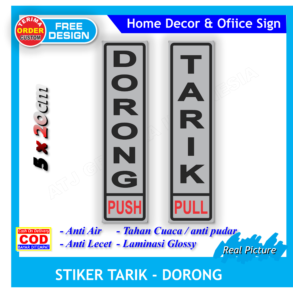 Jual Stiker dorong tarik pull push petunjuk buka tutup pintu sticker ...