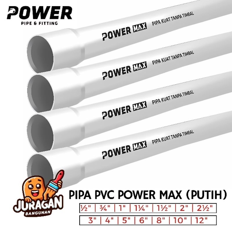 Jual Pipa PVC POWER MAX Putih 1" | Pipa Air 1 inch | Pralon Air | Paralon Air | Shopee Indonesia