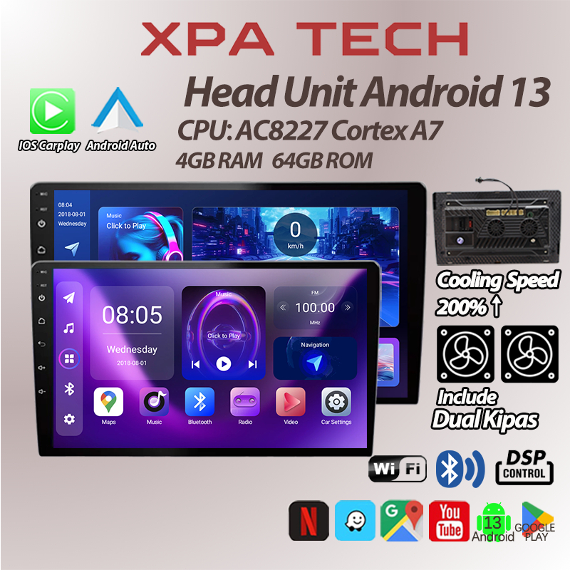 Jual Dual Kipas 8G+128G Head Unit Android 14 Mobil Support Carplay IPS Screen Navigasi Untuk ...