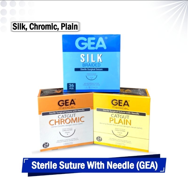 Jual Catgut Silk Chromic Plain With Needle GEA Benang Jahit + Jarum Box ...