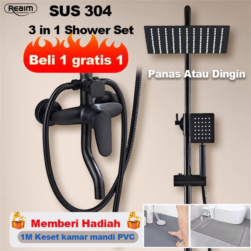 Jual 【Beli 1 gratis 1】Shower set multifungsi hitam persegi berbahan ...