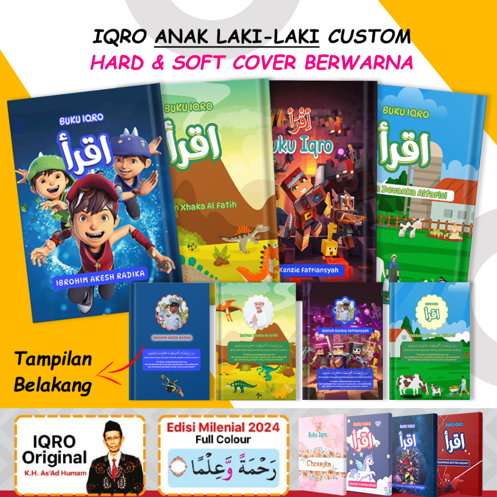 Jual Iqro Anak Laki-Laki BOYS KARAKTER KARTUN Custom Nama Hard Cover ...