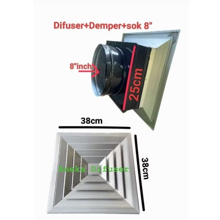 Jual Difuser grill AC ducting 25x25cm ukr dalam +Demper+sok8" (NATURAL ...