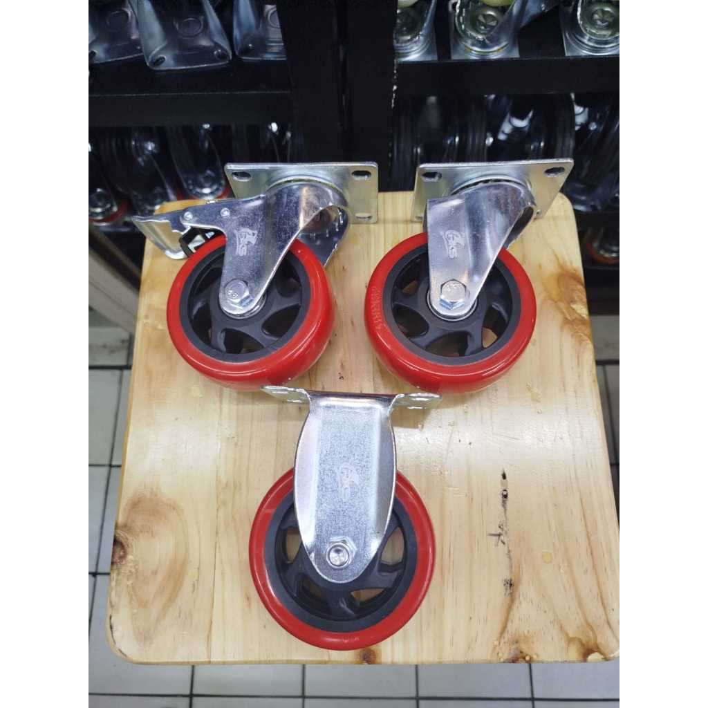 Jual RKS - Roda 5 inch PU Merah Heavy Duty + Double bearing caster ...