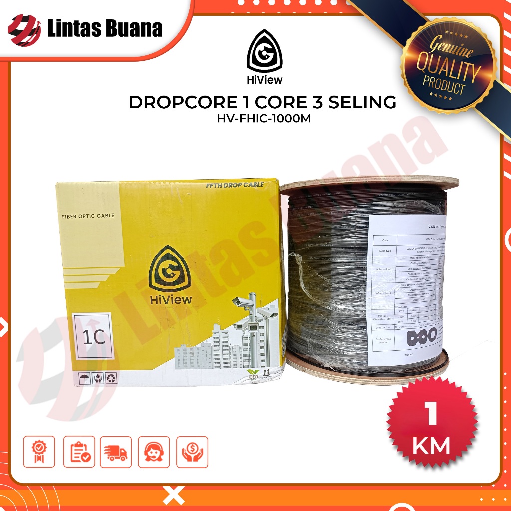 Jual Kabel Dropcore 1 core 3 sling 1000 meter Hiview Kabel Fiber Optik ...