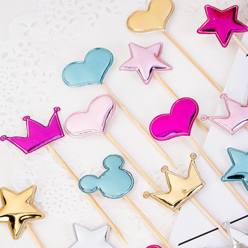 Jual Hiasan Kue Tusukan Kue Cake Topper Hati Crown Mahkota Bintang Kepala Mickey (1 set isi 5 ...