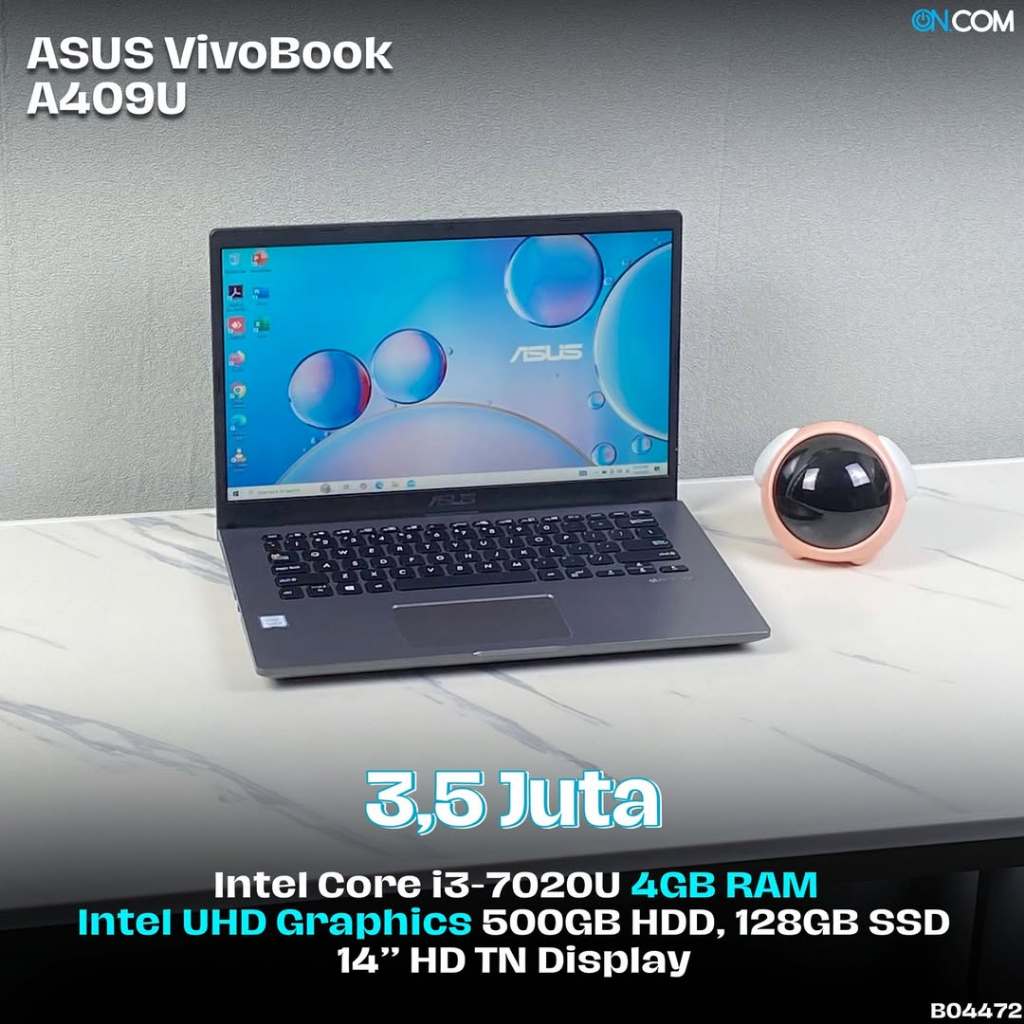 Jual ASUS VivoBook A409U/Intel Core i3-7020U/RAM 4 GB/HDD 500GB, SSD 128GB/Garansi Toko 1 Bulan ...