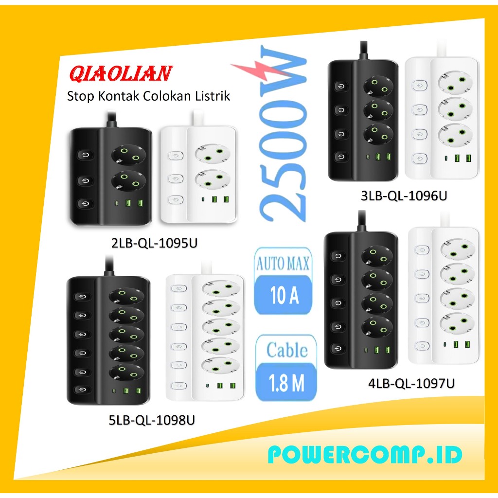 Jual QIAOLIAN Stop Kontak 2 3 4 5 Lubang Power Strip Colokan Listrik ON OFF Power Socket ...