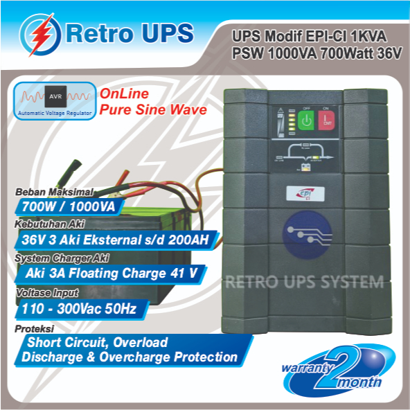 Jual UPS Modifikasi EPI-CI 1KVA PSW 1000VA 700Watt 36V Modif Aki ...