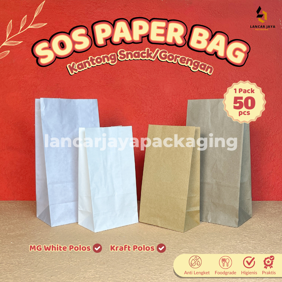 Jual Kantong Kertas Makanan Paper SOS Bag Putih Cokelat Tempat Gorengan ...