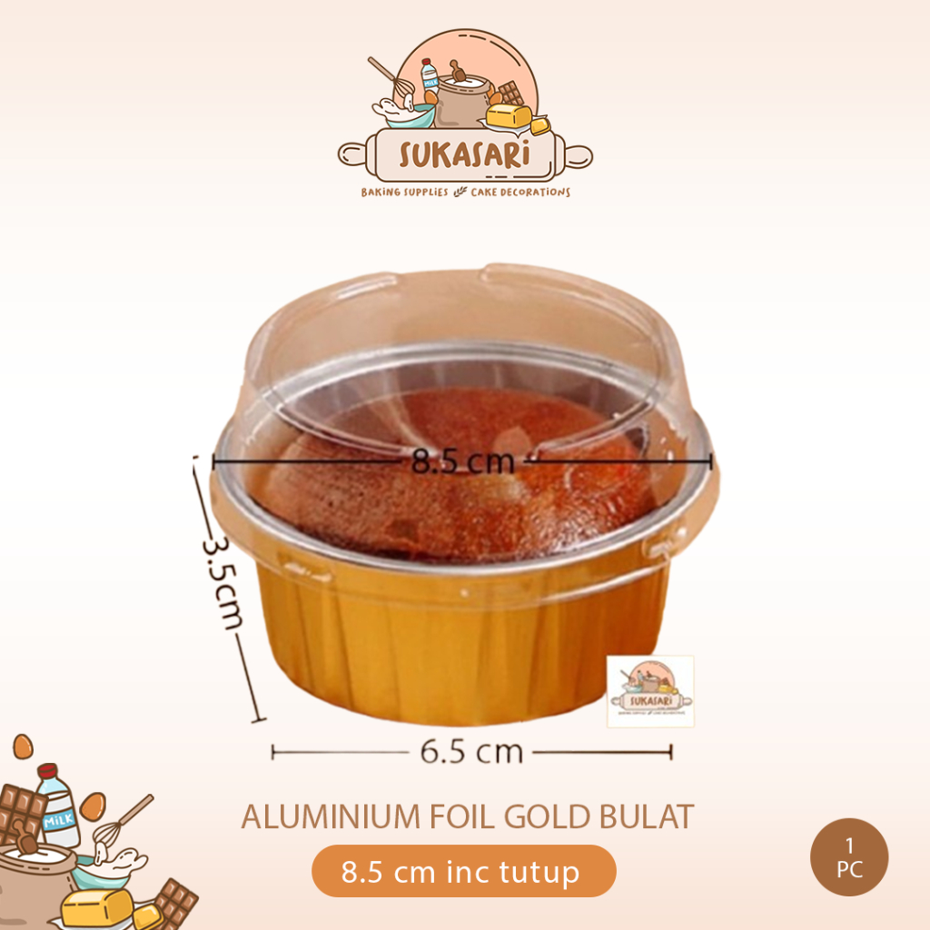 Jual Aluminium Foil Gold emas Bulat 8.5 cm inc tutup packaging | Shopee ...