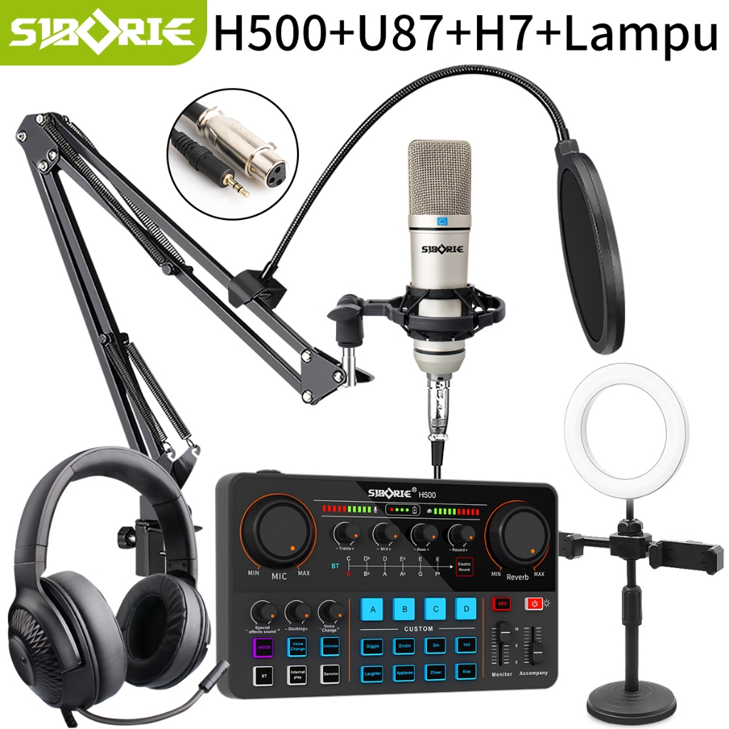 Jual Siborie H500 Sound card + U87 Mic condenser +H7 Headphone+Lampu ...