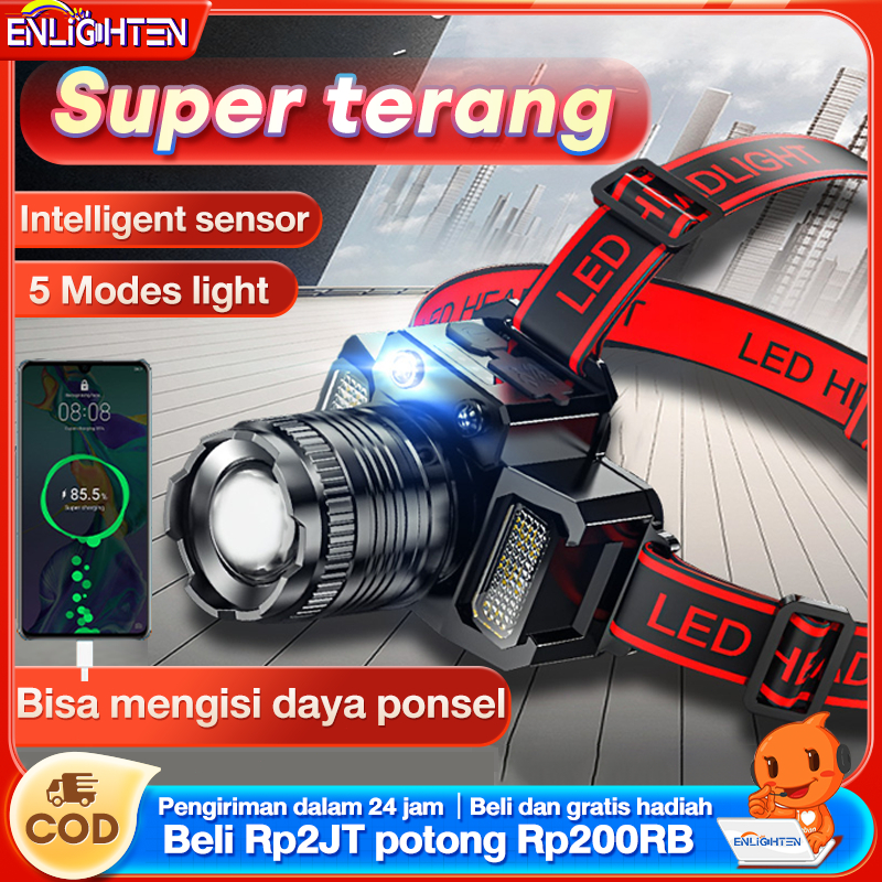 Jual Lampu Kepala LED Head lampu Tahan Air senter kepala F-151 Induksi Sensor Gerak Zoom ...