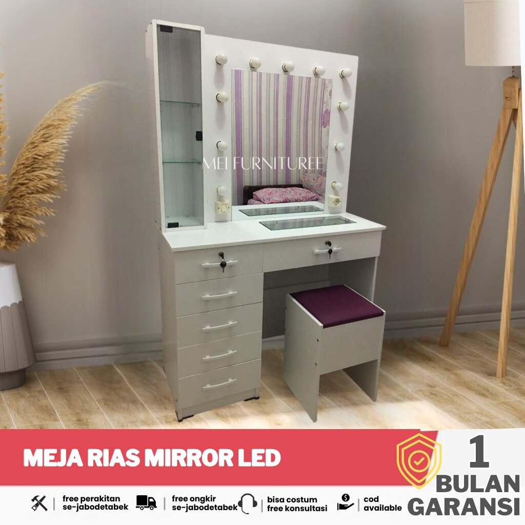 Jual Meja Rias Mirror LED 100x40x160 aesthetic - Meja Make Up Minimalis ...
