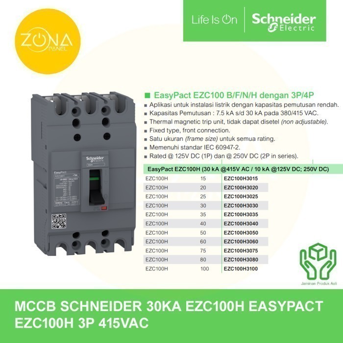 Jual MCCB SCHNEIDER EASYPACT EZC100H 3 PHASE 3P 15A EZC100H3015 ORIGINAL | Shopee Indonesia