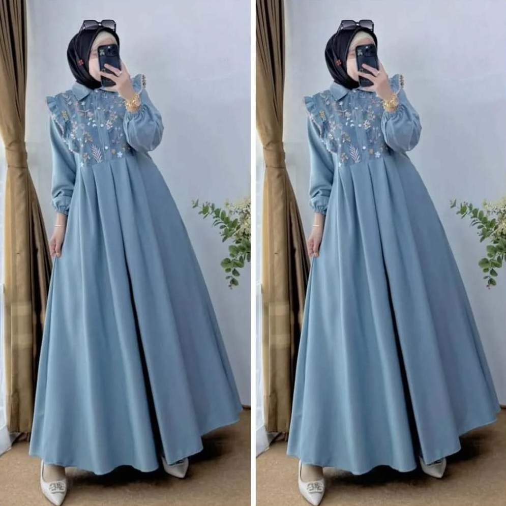 Jual Gamis Kondangan Pesta Mewah Elegan 2025 Zelyn Dress Bahan Ceruty Babydoll Gamis Simple ...