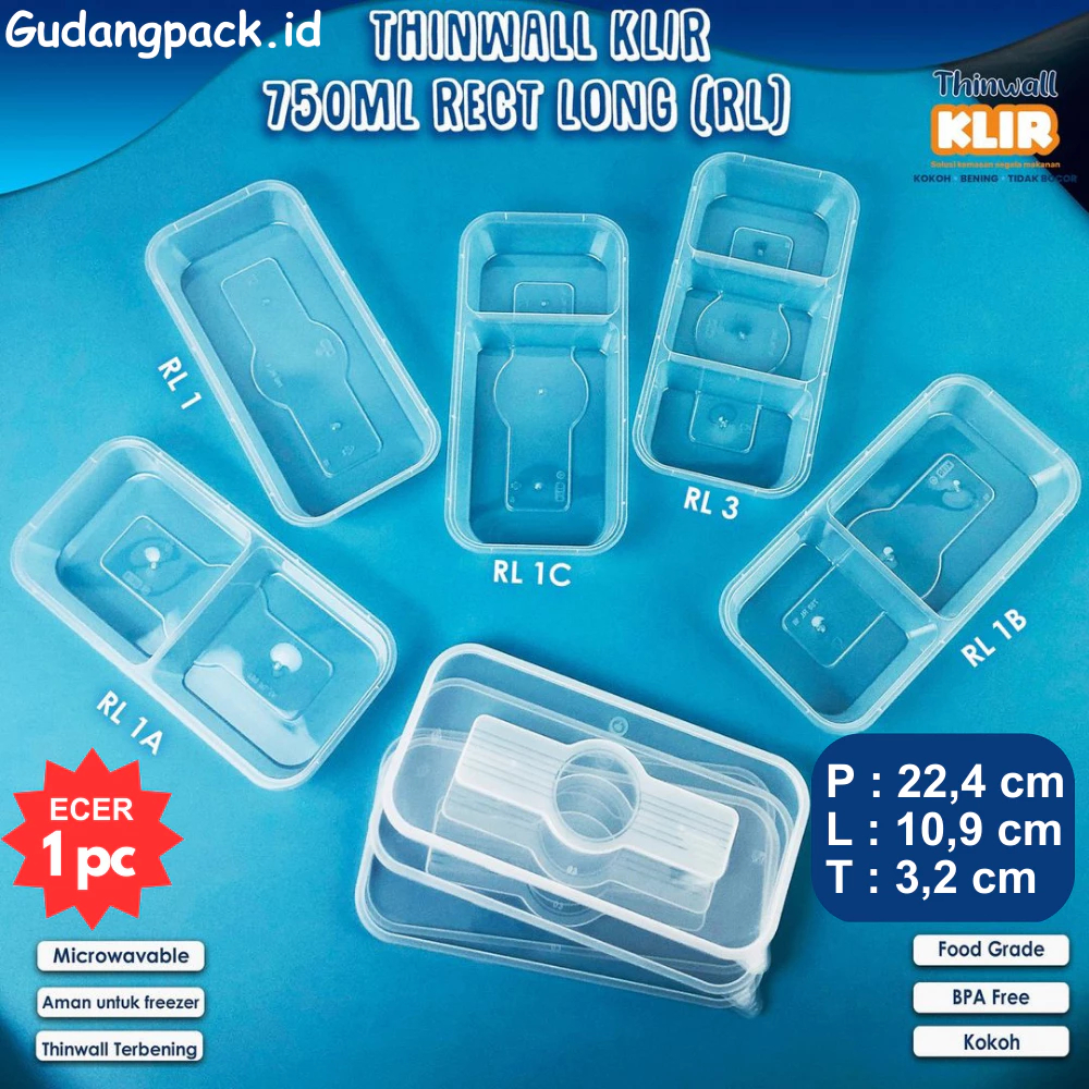 Jual Thinwall KLIR Rectangle Long 750ML ECER 1pcs / Tempat Makan Wadah ...