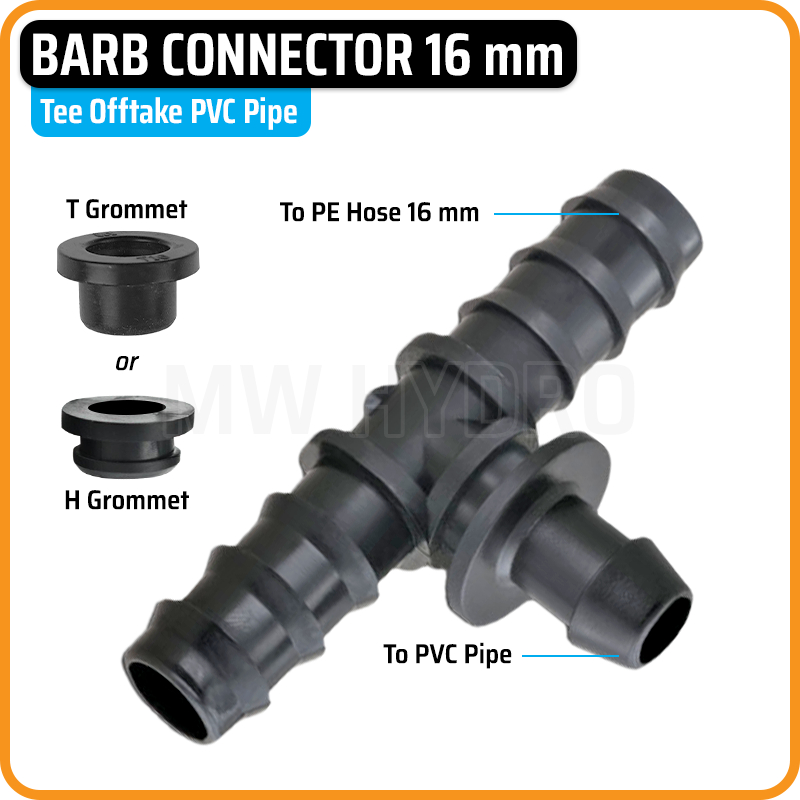 Jual Barb Connector 16 mm - Tee Offtake PVC Pipe with Grommet | Konektor Selang PE Irigasi ...