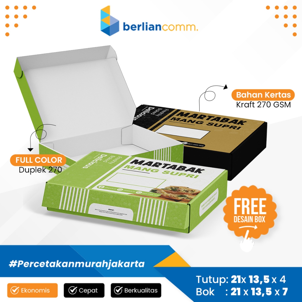 Jual [21X13,5X4 Kraft Coklat 270 gsm] Cetak Custom Dus Martabak/Box ...