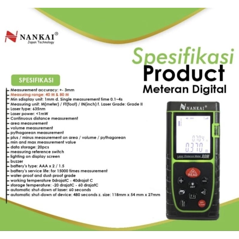 Jual Nankai Meteran Digital dengan Laser 80 meter | Shopee Indonesia