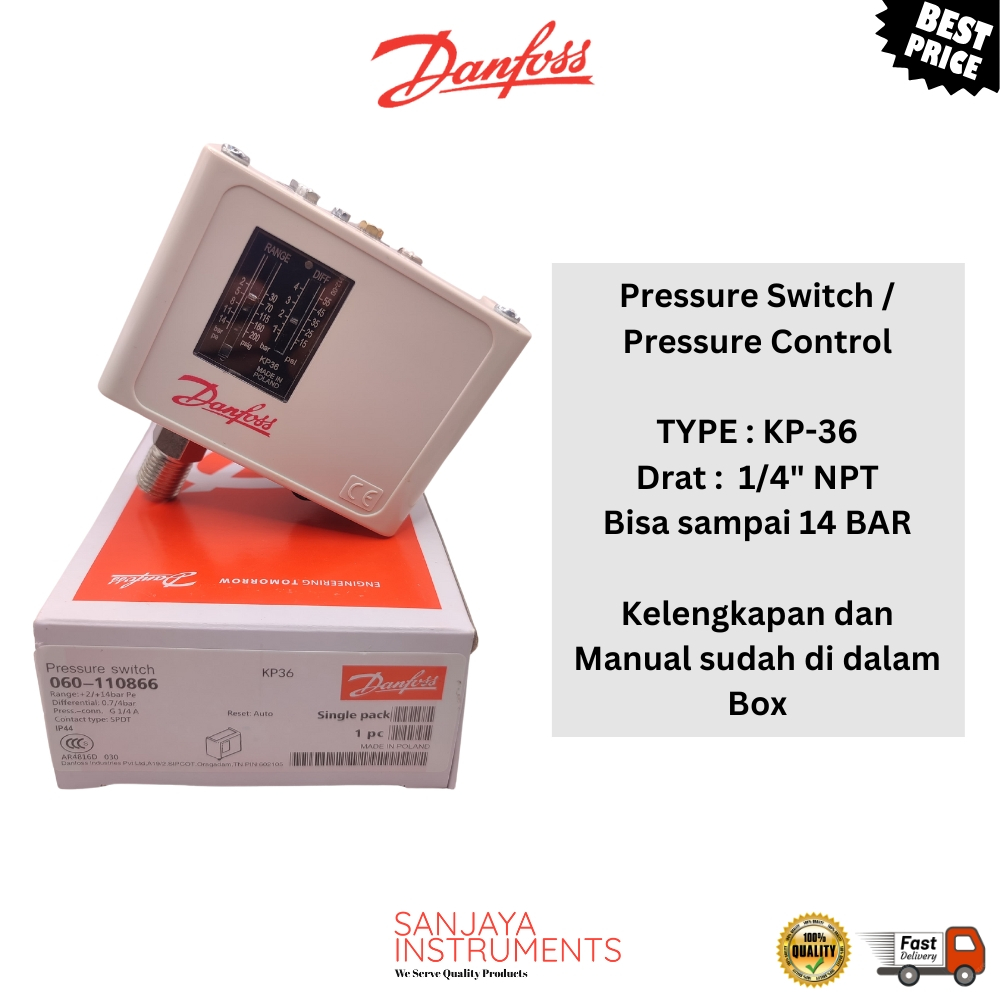 Jual DANFOSS Pressure Switch KP 36 AUTO / Pressure Control 14 Bar | Shopee Indonesia