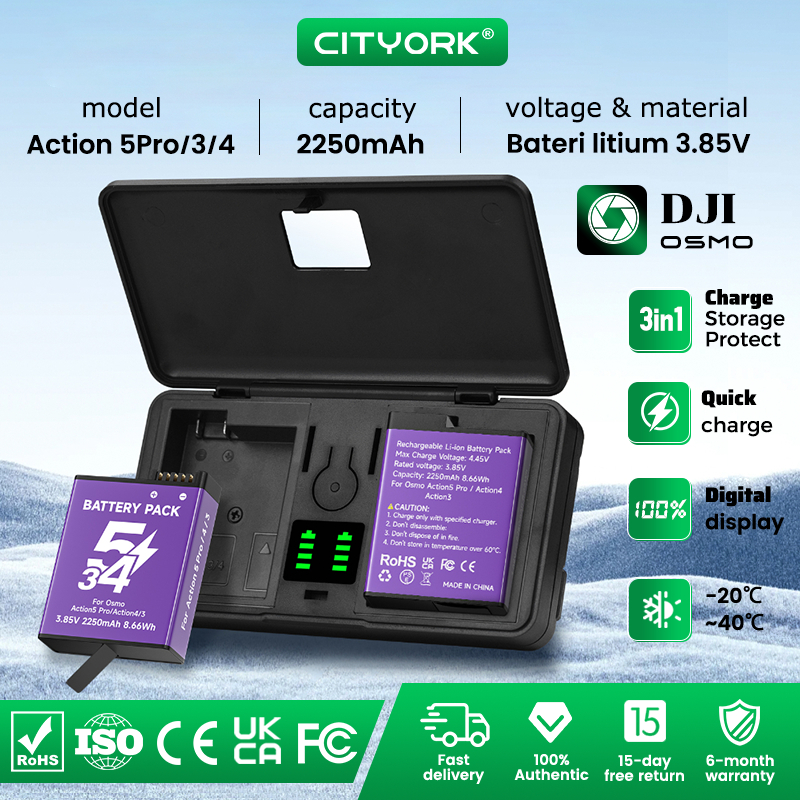 Jual Cityork 2250mAh Baterai & Pengisi Daya Untuk DJI Osmo Action 6 & 5 ...