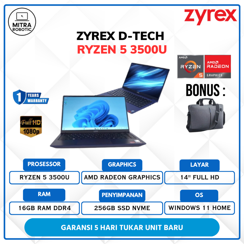 Jual Laptop ZYREX D-TECH AMD Ryzen 5 3500U 16GB 256GB 14" Full HD ...