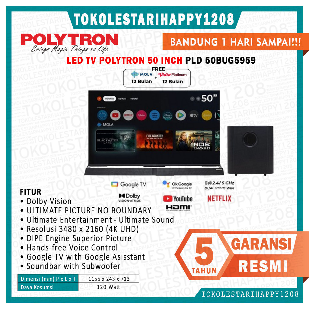 Jual LED TV Polytron Smart Cinemax Soundbar Google TV 50 Inch PLD 50BUG5959 | Shopee Indonesia