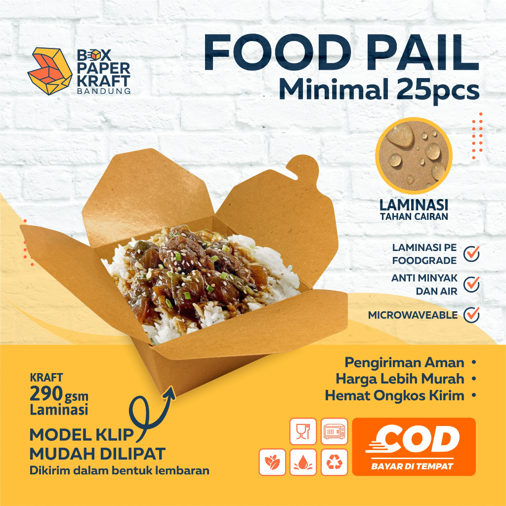 Jual Food Pail Rice Box 290gsm Paper Lunch Box Kertas Dus Makanan ...