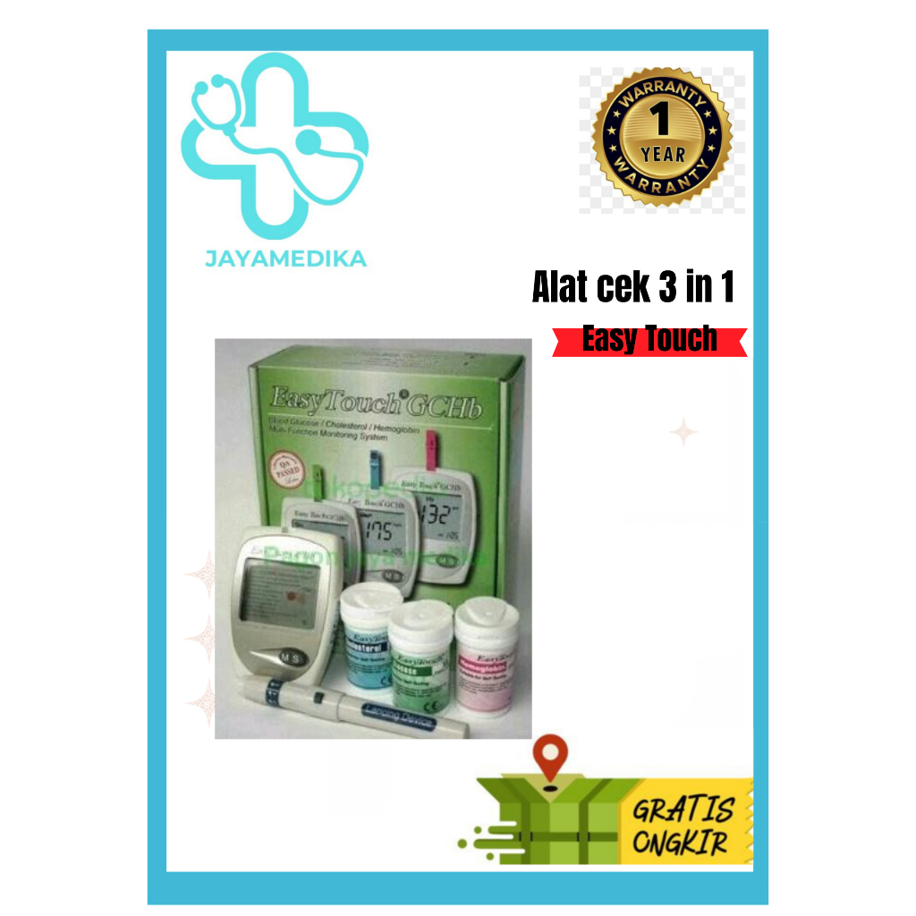 Jual EASY TOUCH Alat Cek FREE STRIP ET GCHb 3in1 Cek Kolestrol Hb Gula ...