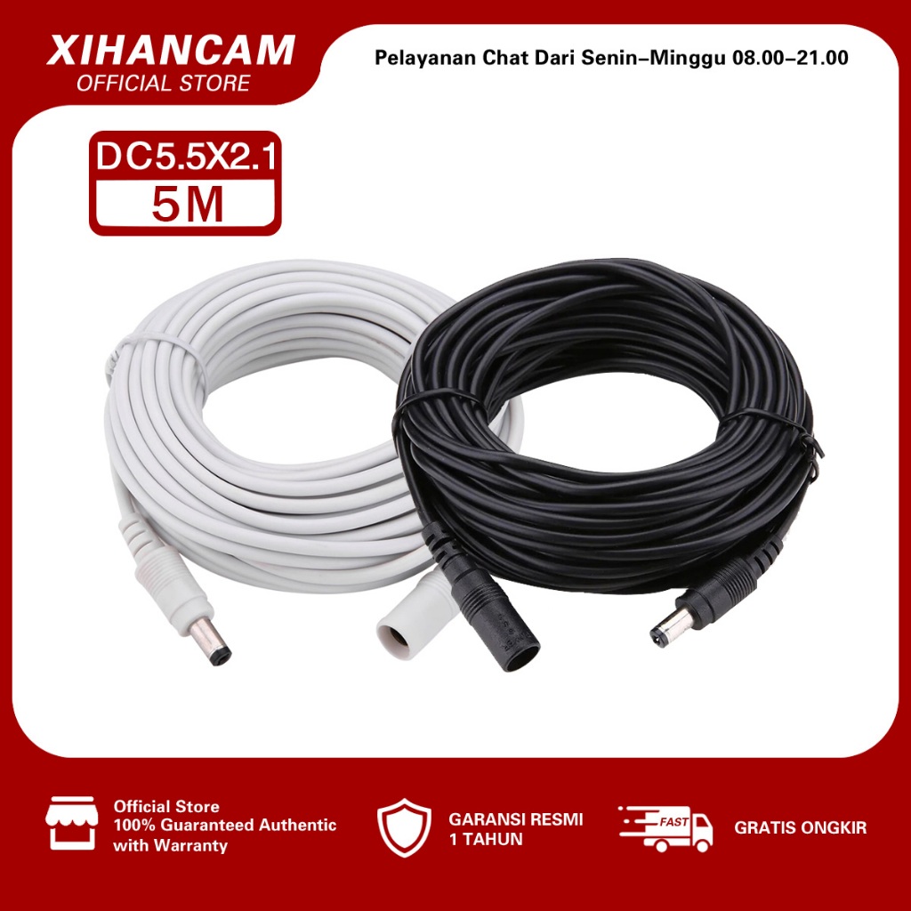 Jual XIHANCAM Kabel CCTV 5 Meter Putih Kabel Power DC 12V Koneksi Kabel ...