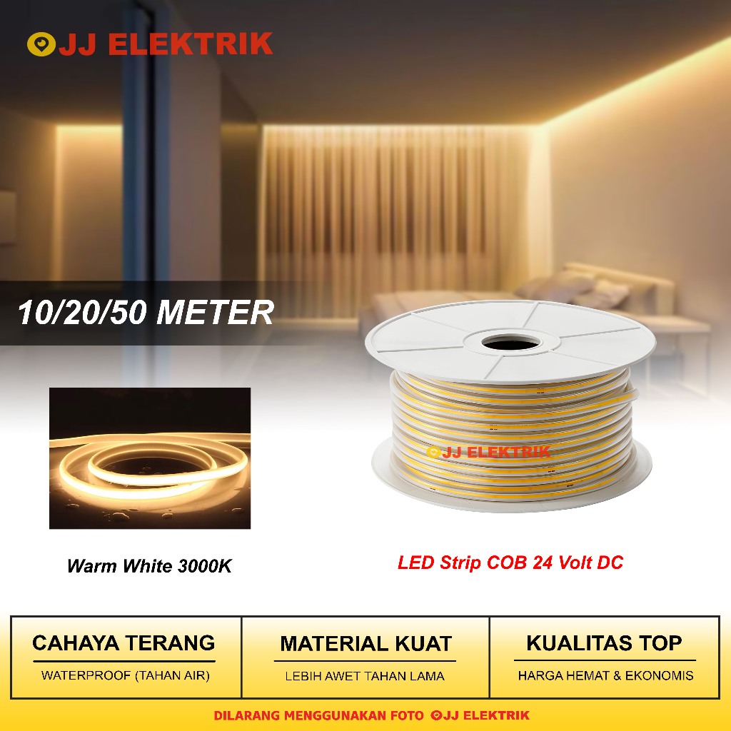 Jual Lampu LED Strip COB 24V 10M 20M 50M Super Terang, Tahan Lama ...