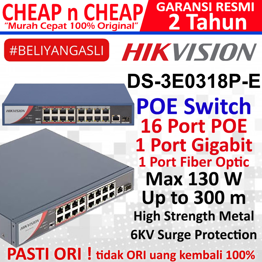 Jual Hikvision Switch Hub POE 16 Port + 1 Uplink + 1 Fo DS-3E0318P-E 10 ...