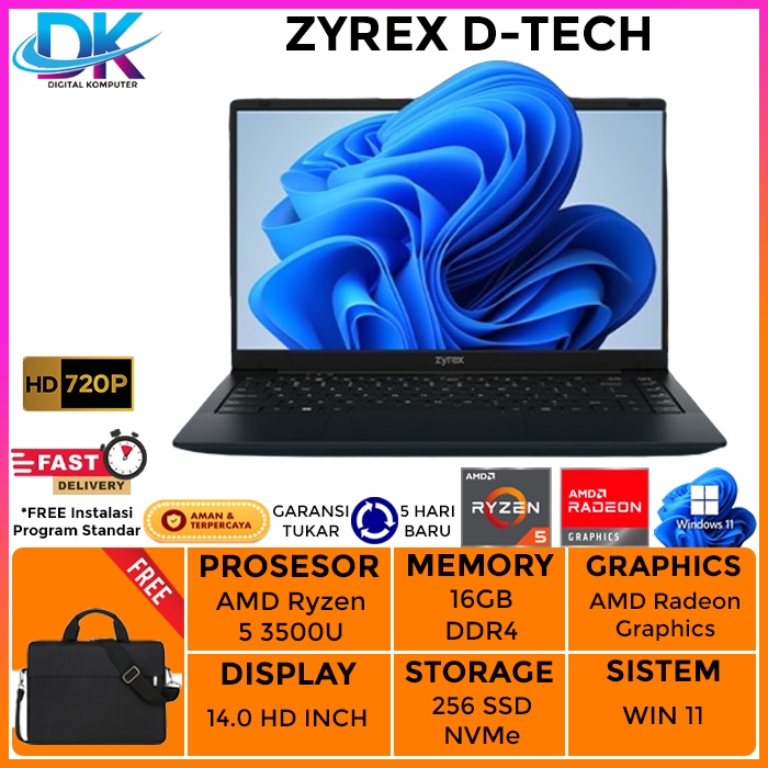 Jual LAPTOP ZYREX D-TECH RYZEN 5 3500U RAM 16GB 256 SSD WIN11 14.0 HD ...