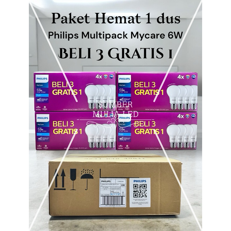 Jual [ PAKET 1 DUS ISI 4 PAKET ] LAMPU PHILIPS PAKET LED MYCARE 6W 8W ...