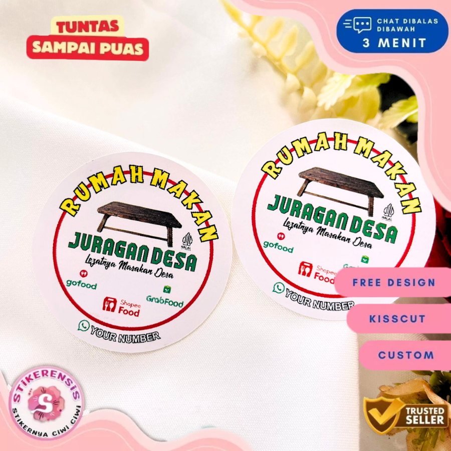 Jual 2-4 Cetak Label Sticker Rumah Makan Bulat Stiker Warung Nasi ...