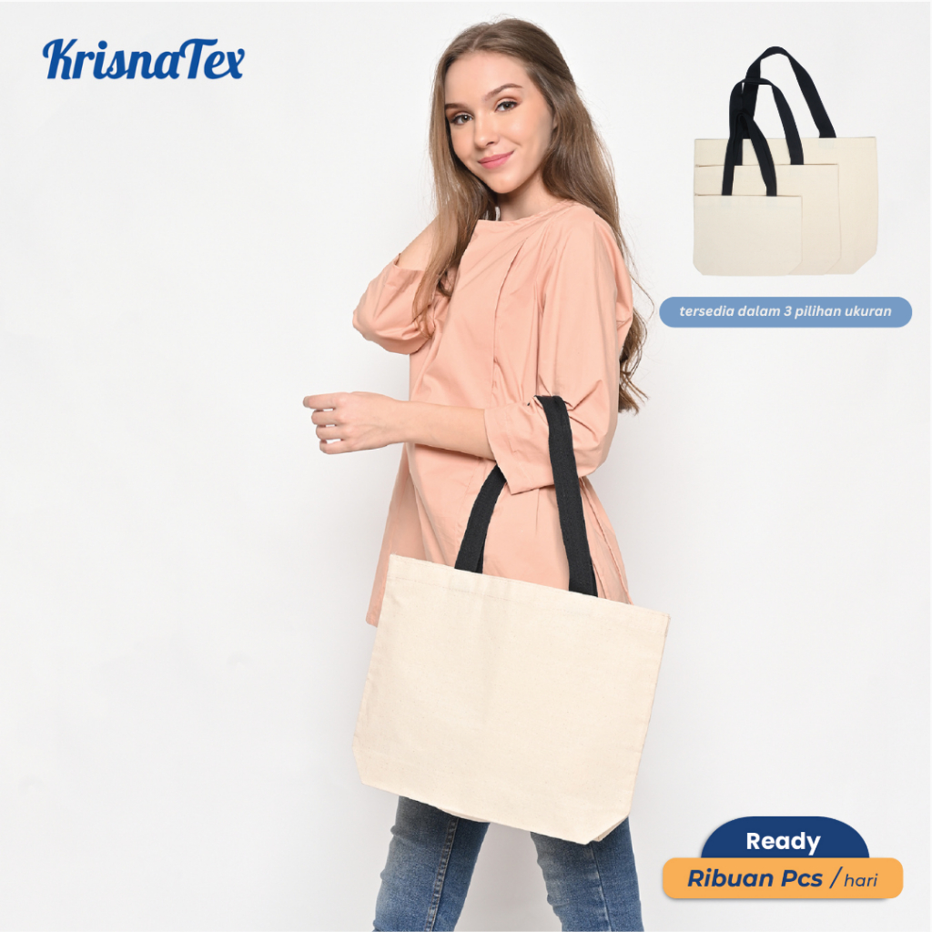 Jual Krisnatex Tote Bag Alas Kanvas Natural Polos - Tas Belanja Canvas ...