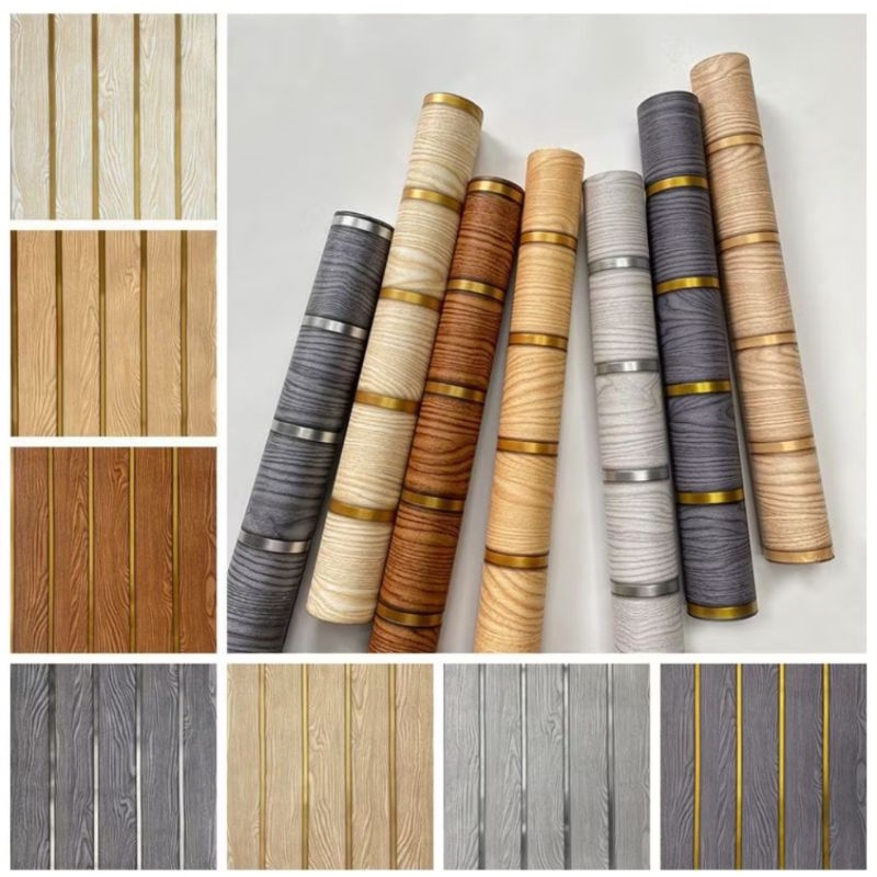 Jual WALLPAPER STICKER DINDING TERBARU MOTIF PANEL SALUR KAYU LIST EMAS ...