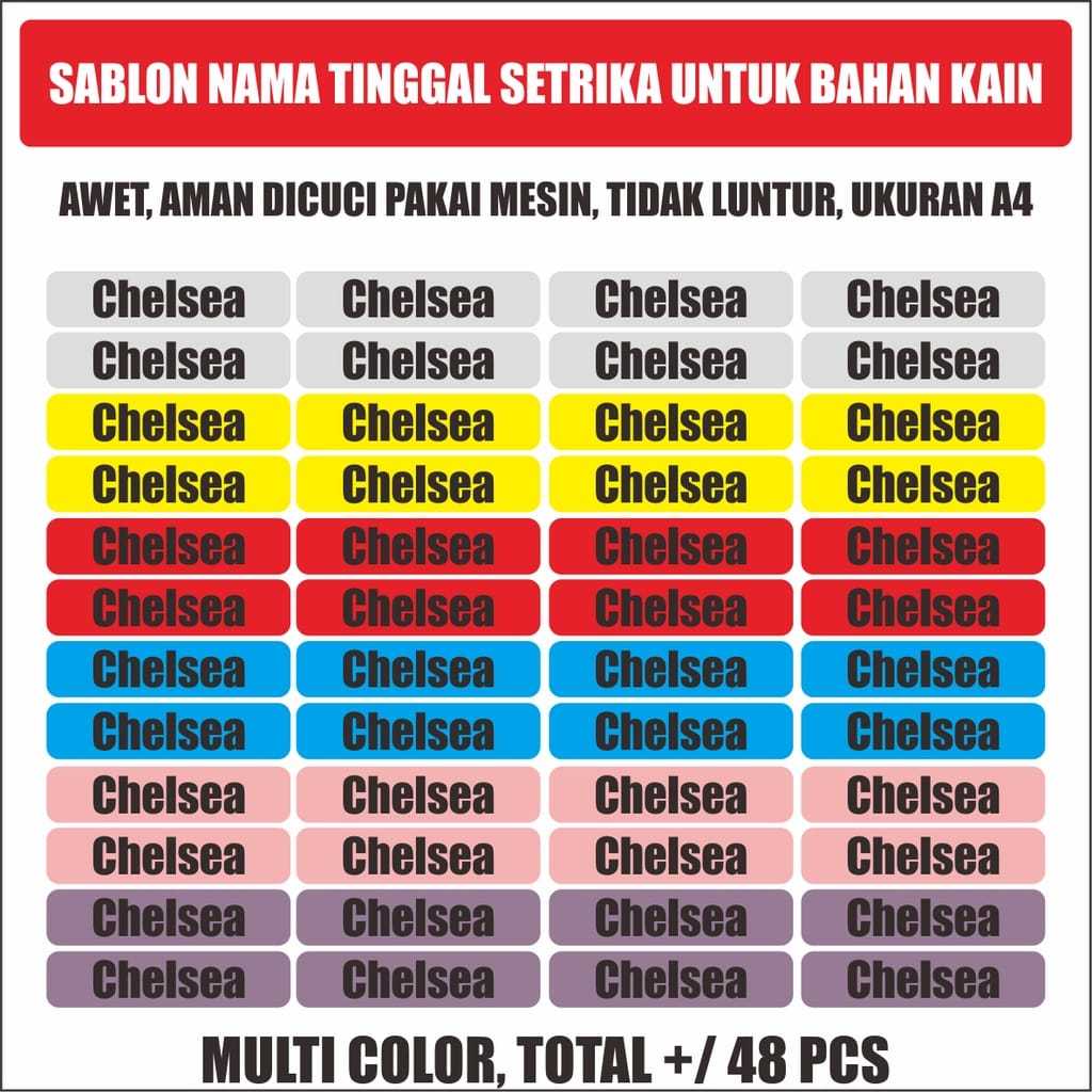 Jual Sticker Kain Custom Nama tinggal tempel pakai Setrika Isi Kurang ...