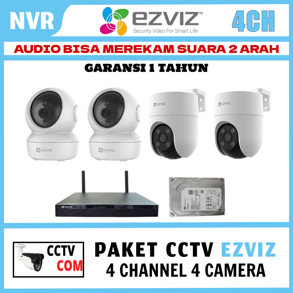 Jual PAKET CCTV EZVIZ WIRELESS CAMERA NVR 4 CHANNEL 4 CAMERA 2MP 3MP ...