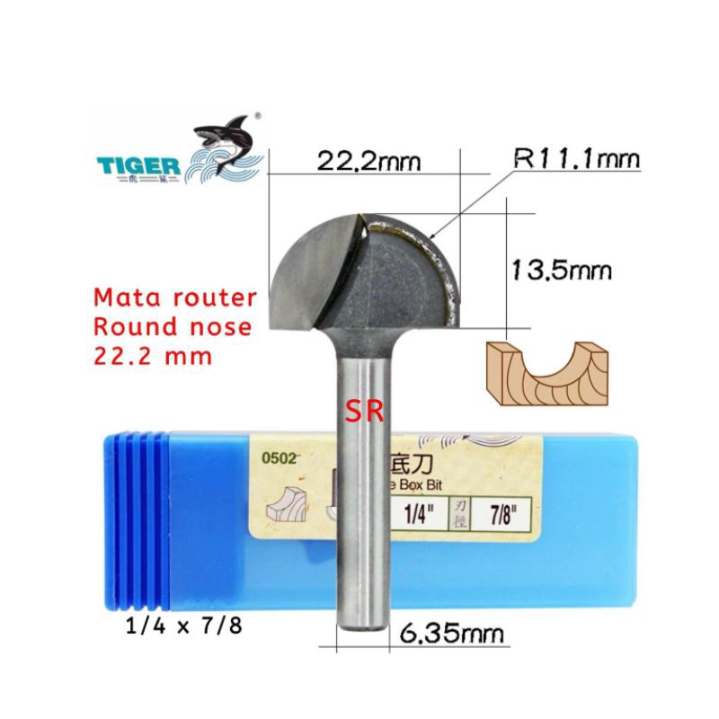 Jual Mata Router/ Profil 22mm 1/4 × 7/8 Round Nose/ Core Box Bits TIGER ...