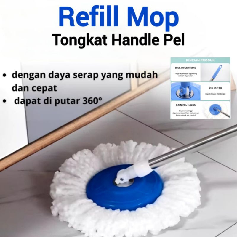 Jual Alat Pel Lantai Refill Mop Tongkat Handle Kain Pel Alat Pel Putar ...