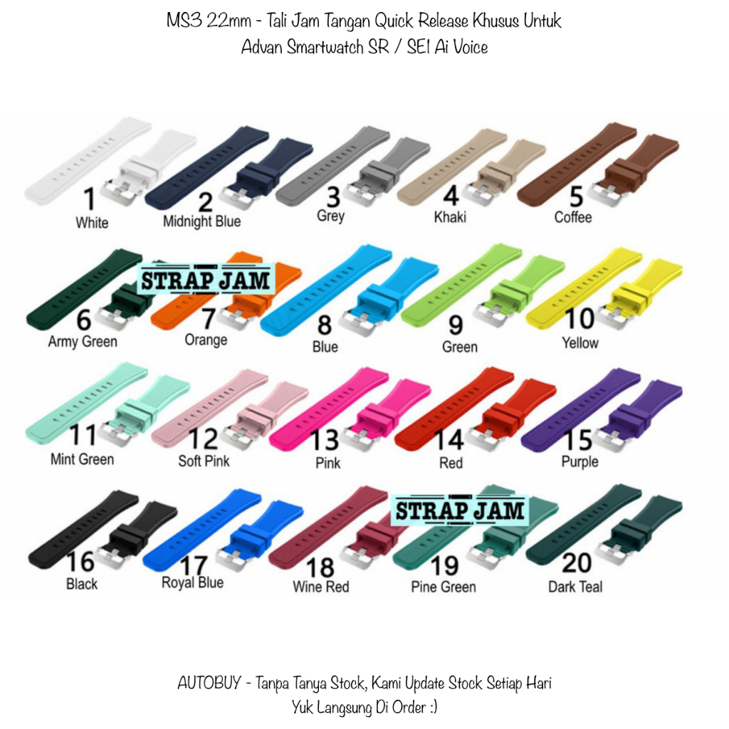 Jual MS3 22mm Strap Advan Smartwatch On Move / Posh / S3 / S2 Pro / S1 ...