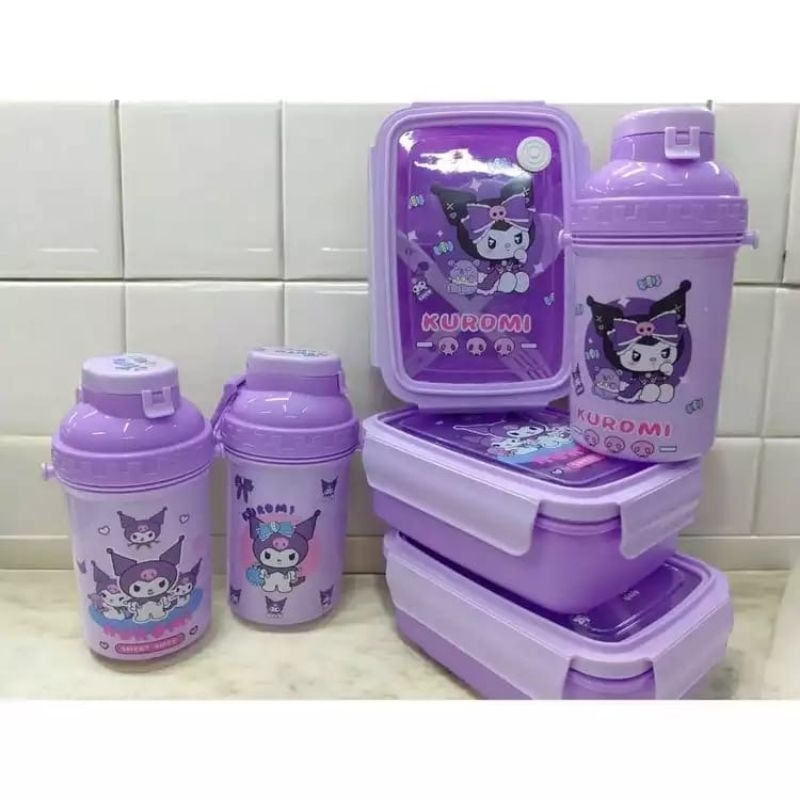 Jual LUNCH BOX/KOTAK MAKAN ANAK SET MURAH MOTIF KUROMI FRE SENDOK GARPU DAN BOTOL MINUM SUDAH ...